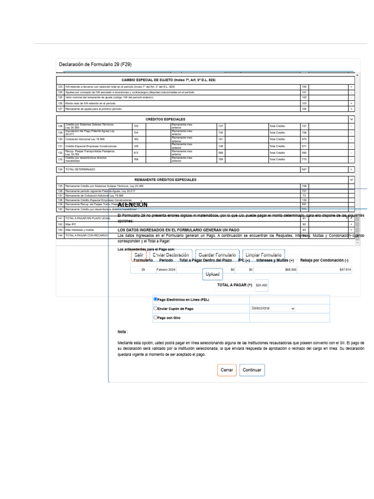 Declaración Formulario 29: IVA y Créditos | PDF