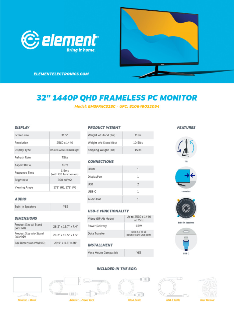 EM3FPAC32BC_Spec_Sheet | PDF | Computer Monitor | Computer Hardware