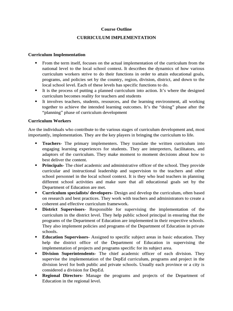 Course-Outline-curriculum-implementation | PDF | Curriculum | Schools