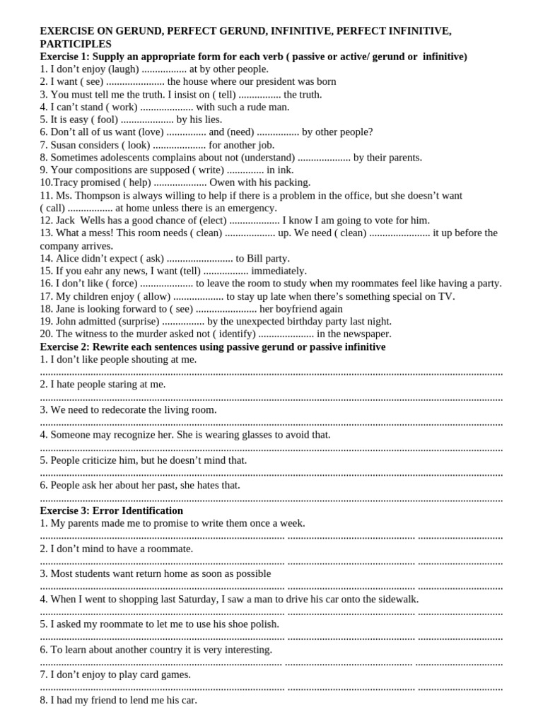 Gerund Infinitive Passive Gerundinf Participle | PDF