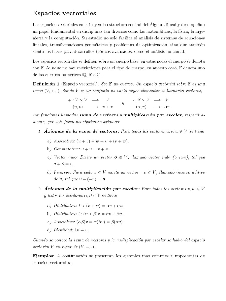 Espacios Vectoriales | PDF | Espacio vectorial | Vector Euclidiano