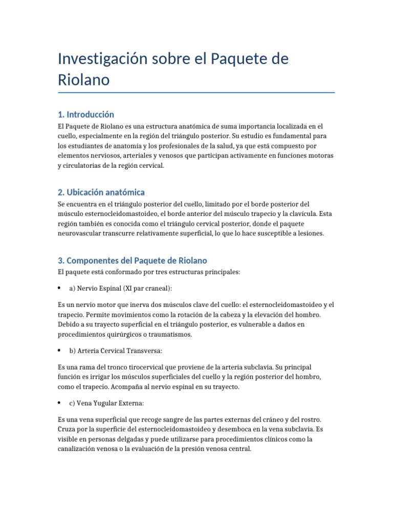 Paquete de Riolano: Anatomía y Clínica | PDF | Vena | Anatomía humana