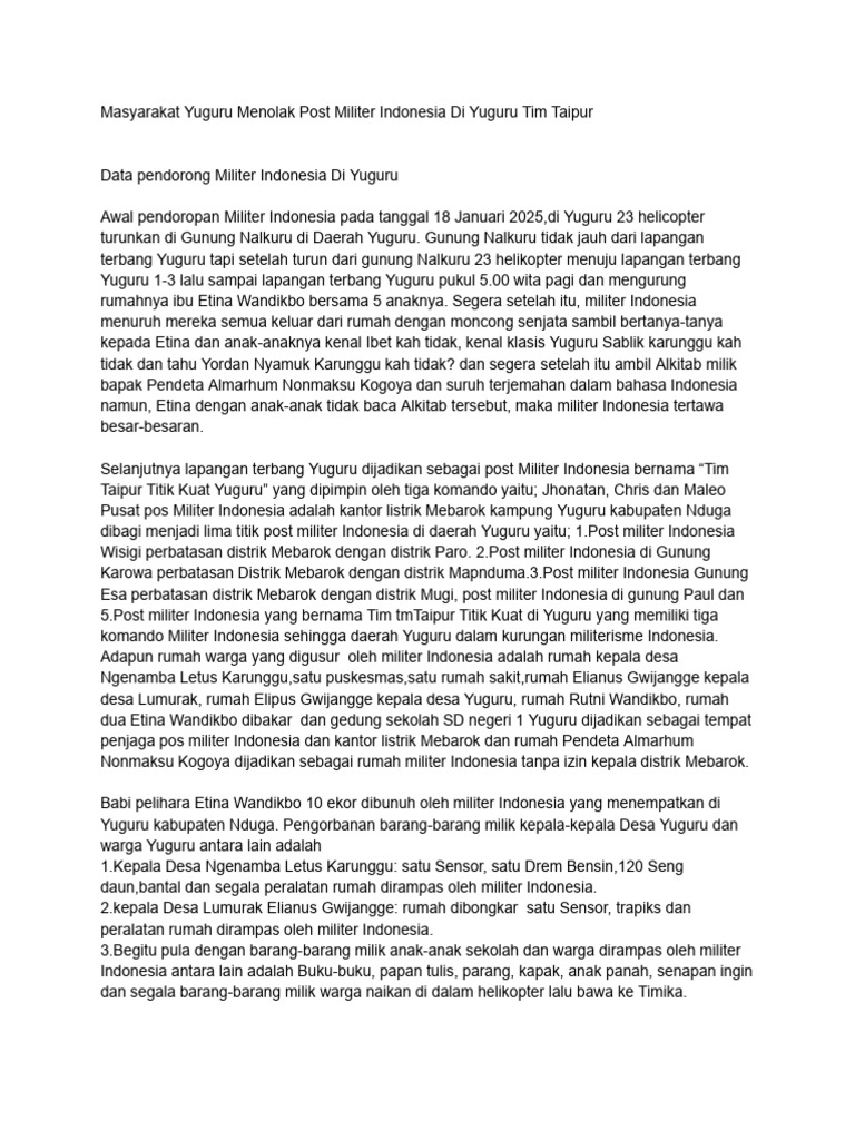 Data Pendoropan Militer Indonesia Di Yuguru-1 | PDF