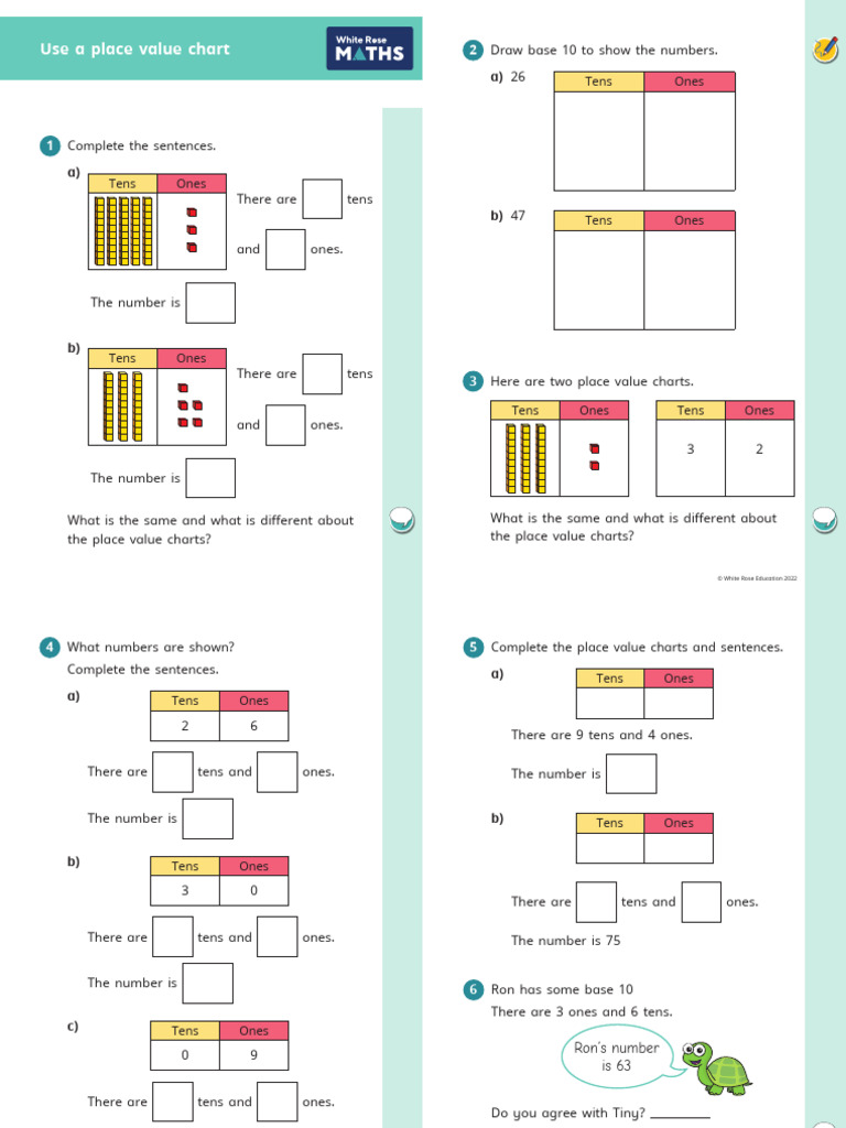 Y2 Autumn Block 1 WO4 Use A Place Value Chart 2022 | PDF