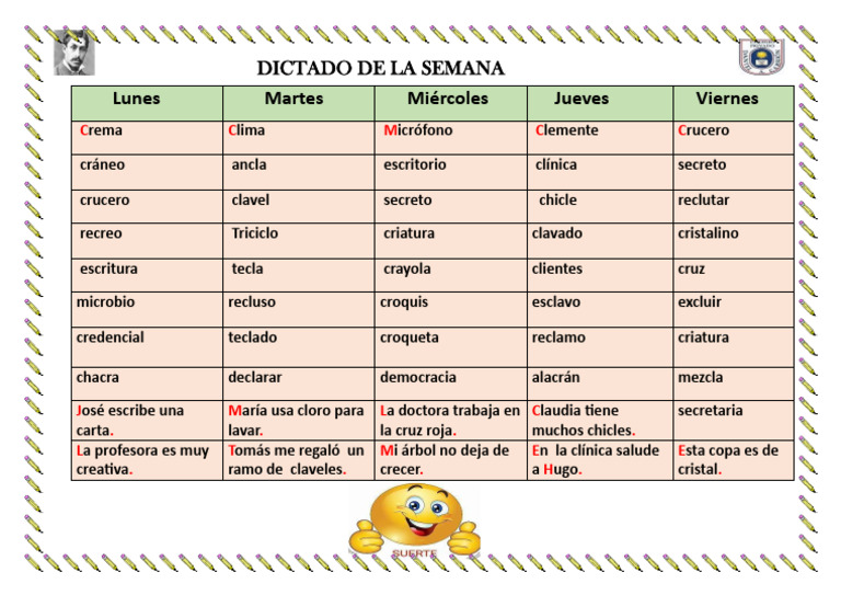 Dictado Semanal: Palabras Clave y Ejemplos | PDF