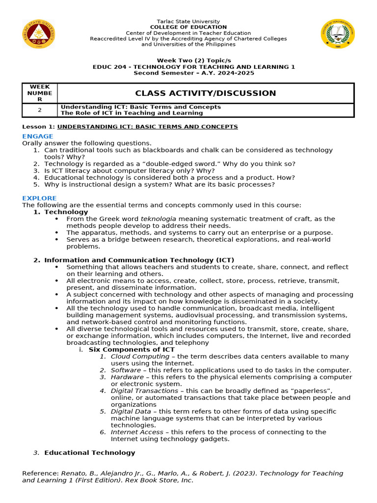 Week 2 and 3 ICT Basic Terms and Concepts and Role of ICT in Education ...