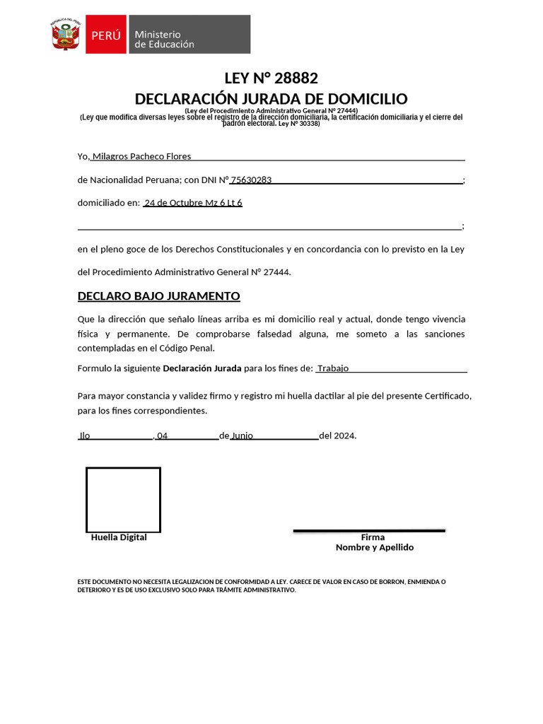 Declaracion Jurada Domiciliaria | PDF