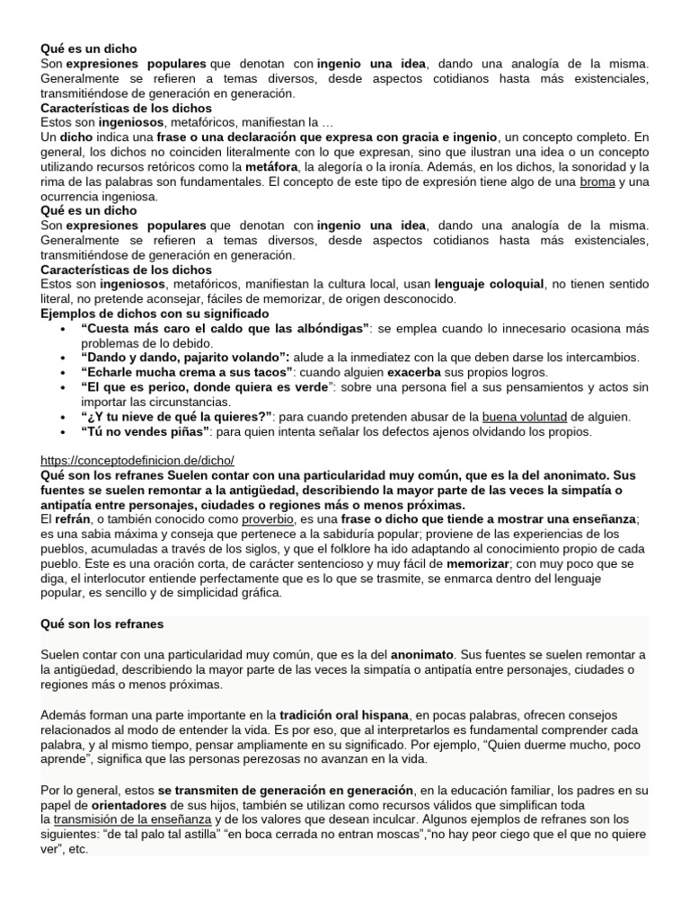 Dichos y Refranes | PDF | Diccionario | Analogía