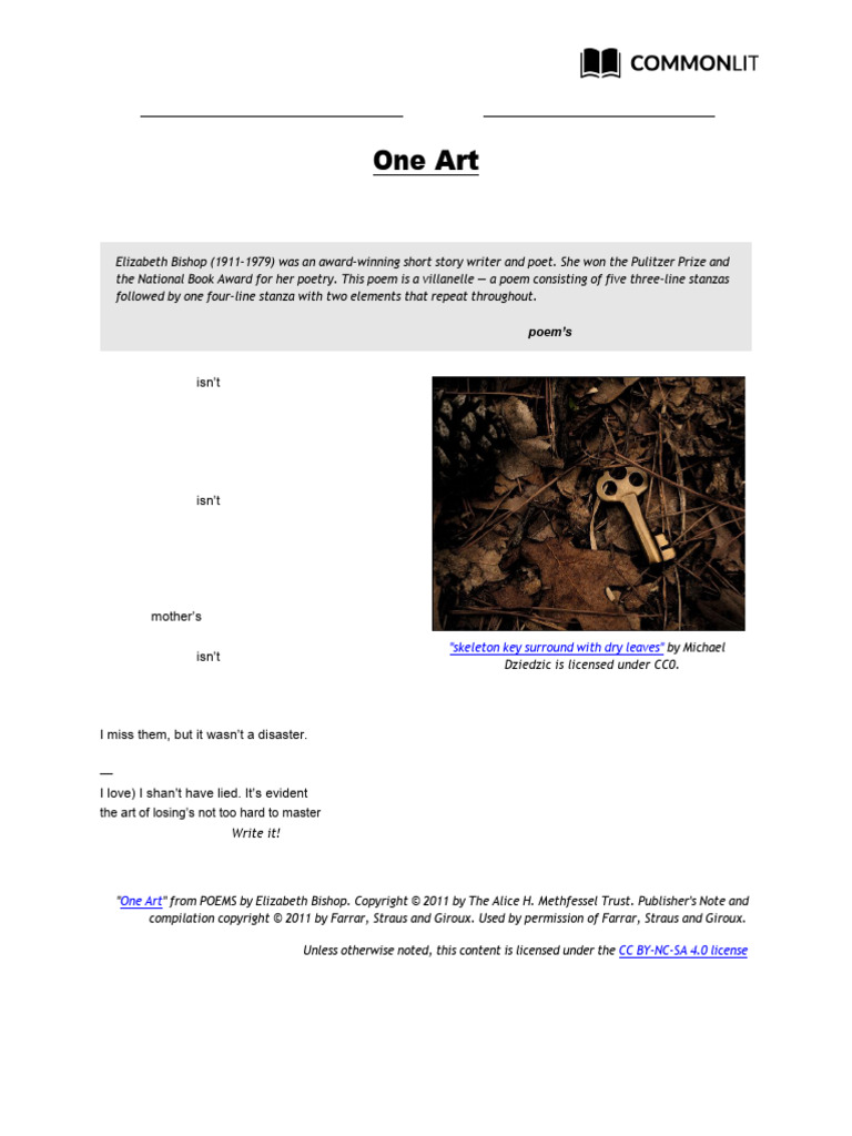 One Art - Elizabeth Bishop | PDF