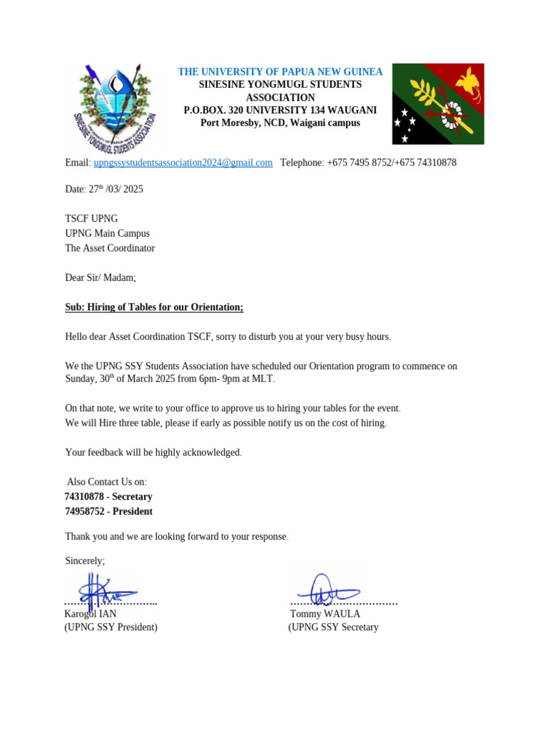 Letter To TSCF Upng | PDF