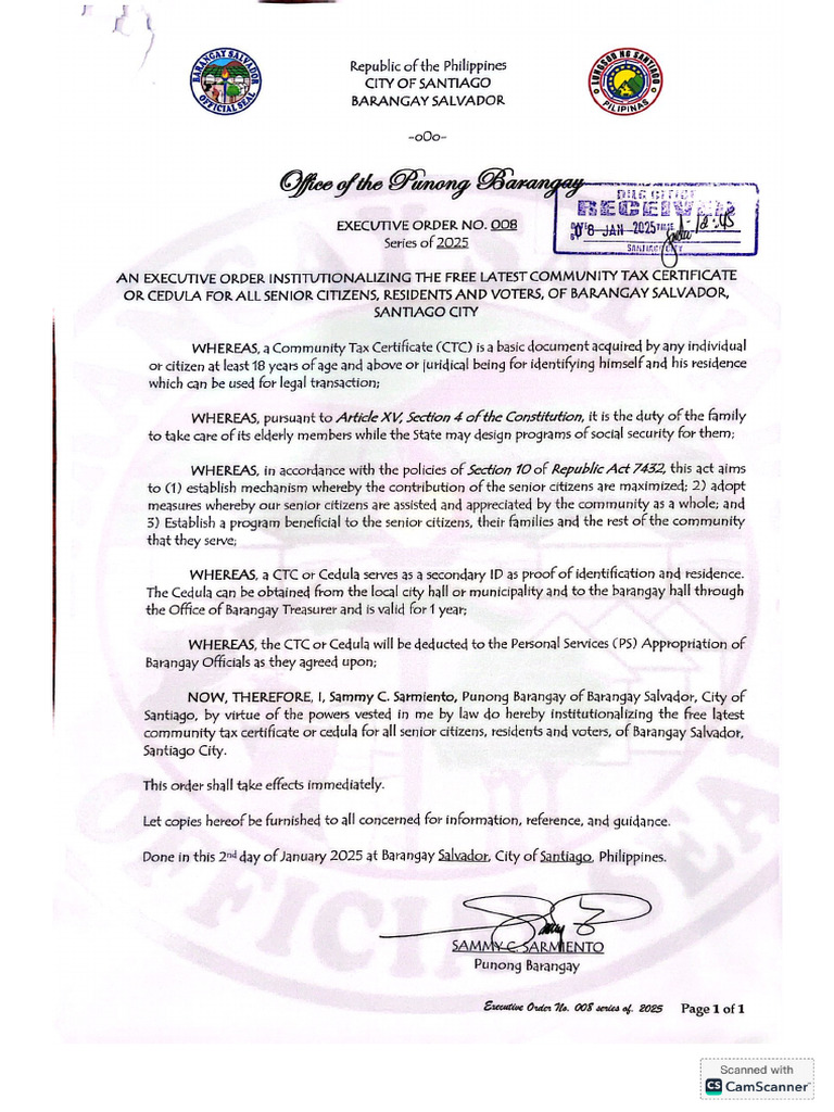 Eo No. 008-Free Latest CTC For SC | PDF
