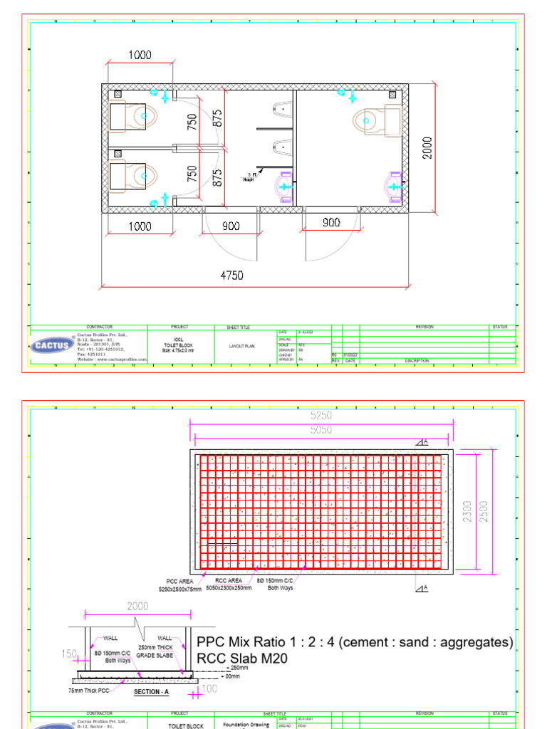 Portable Toilet Block Layout Drawing | PDF | Building Materials