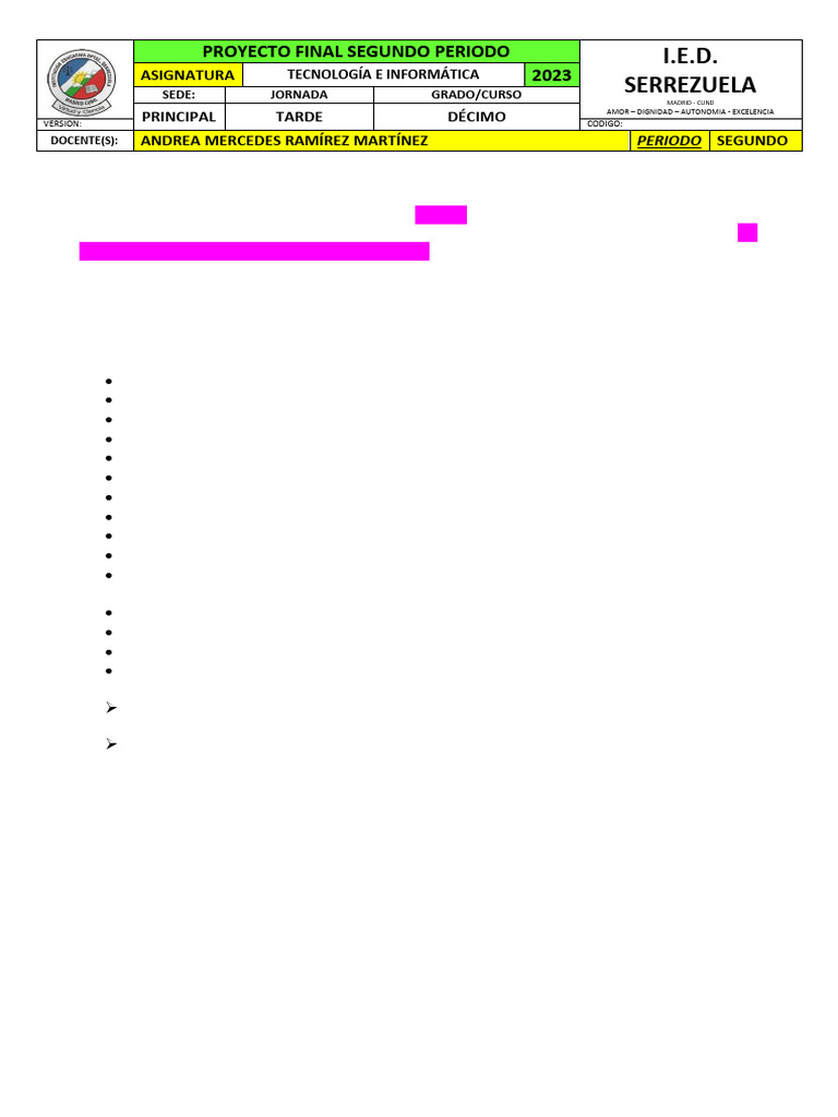 Proyecto Final Segundo Periodo 10 | PDF