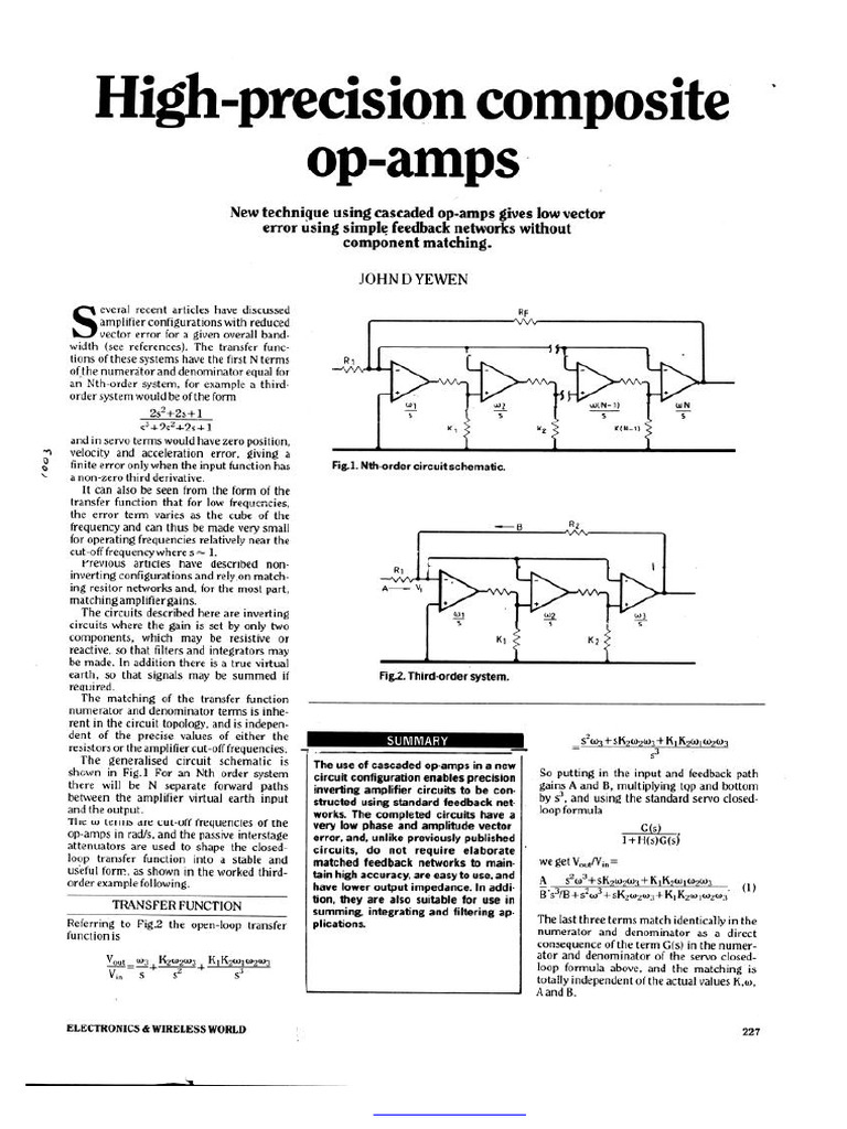 "High Precision Composite OP Amps" John D. Yewen, El and WW, Feb 1987 | PDF