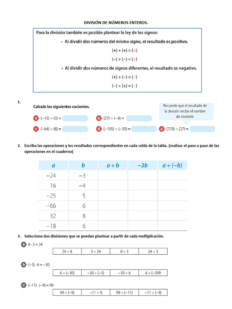 División de Números Enteros | PDF