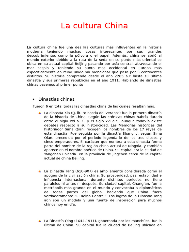 Resumen de la Cultura China para Niños | PDF | China | Política mundial