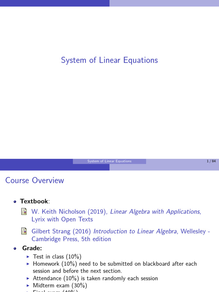 1 System of Linear Equation | PDF | System Of Linear Equations | Algebra