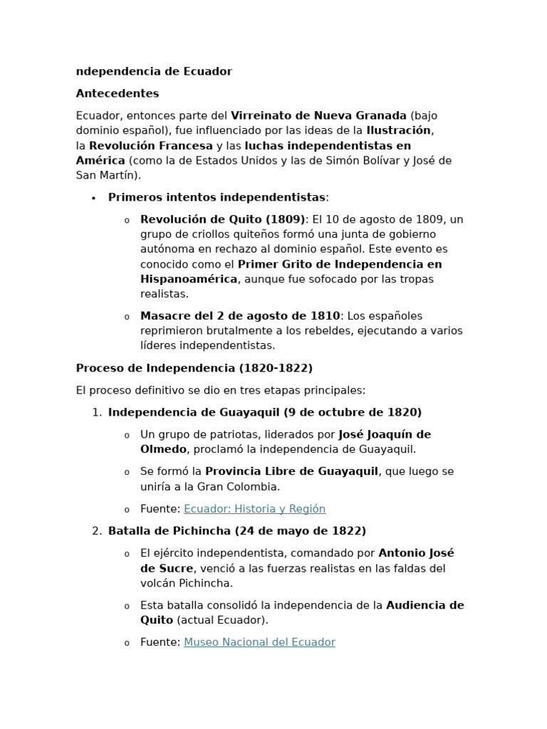 Apoyo de Ecuador en la Independencia | PDF | Ecuador | América del Sur