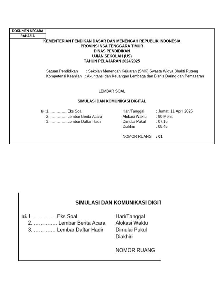 Sampul Soal Us t.p 2024 2025 (1) | PDF