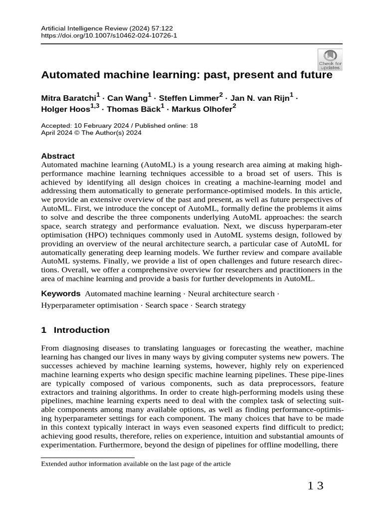 2024 AutoML Past, Present and Future | PDF | Machine Learning | Cross Validation (Statistics)