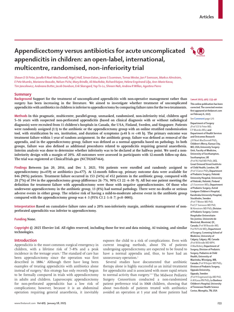 Appendicectomy Versus Antibiotics for Acute Uncomplicated Appendicitis ...