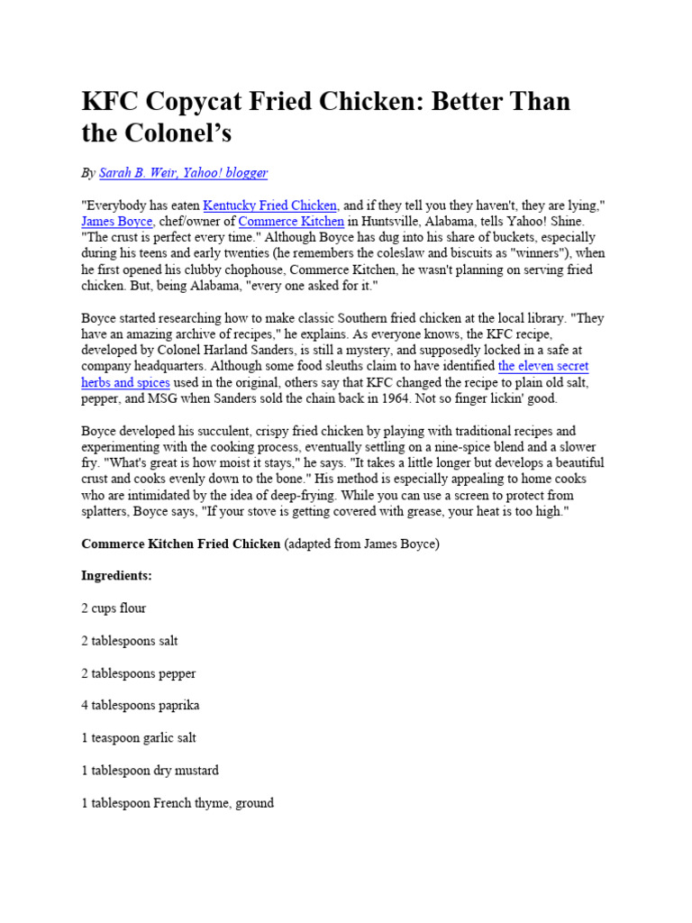 KFC Copycat Fried Chicken | PDF | Food And Drink Preparation | Cuisine