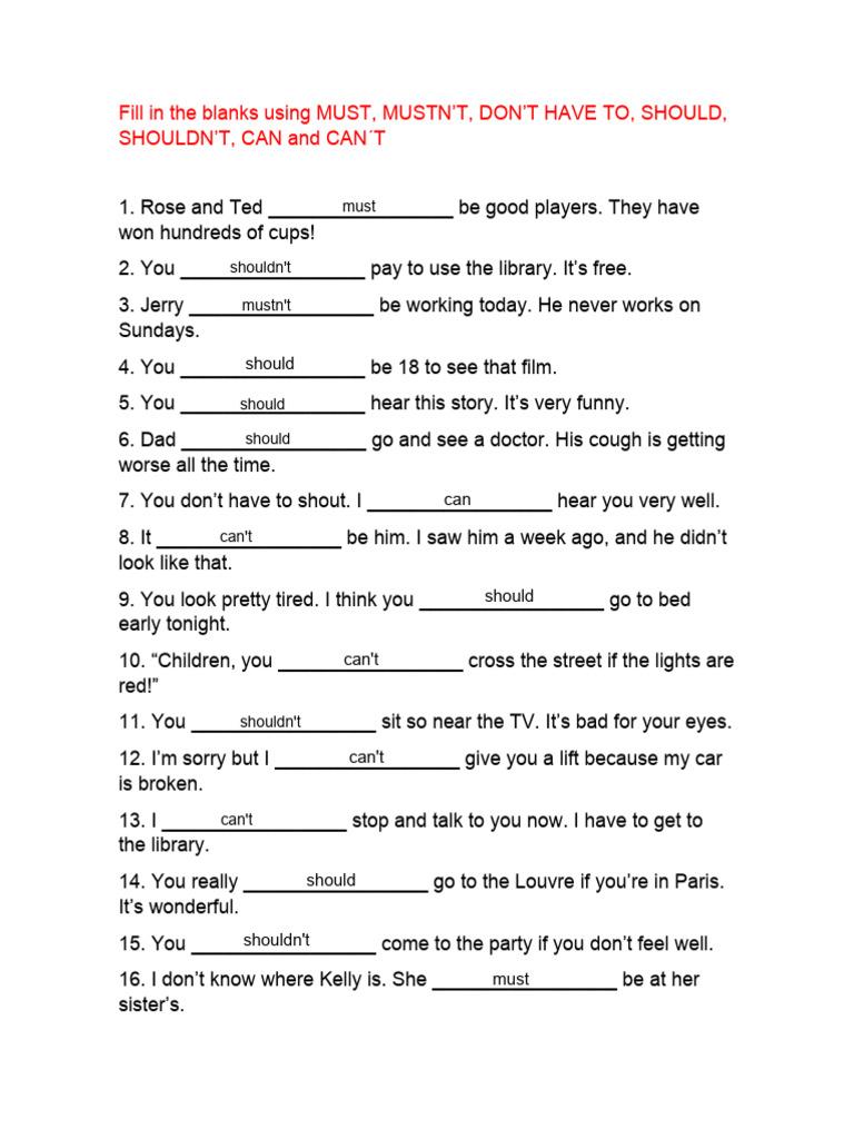 Modal Verbs Exercise 2 | PDF