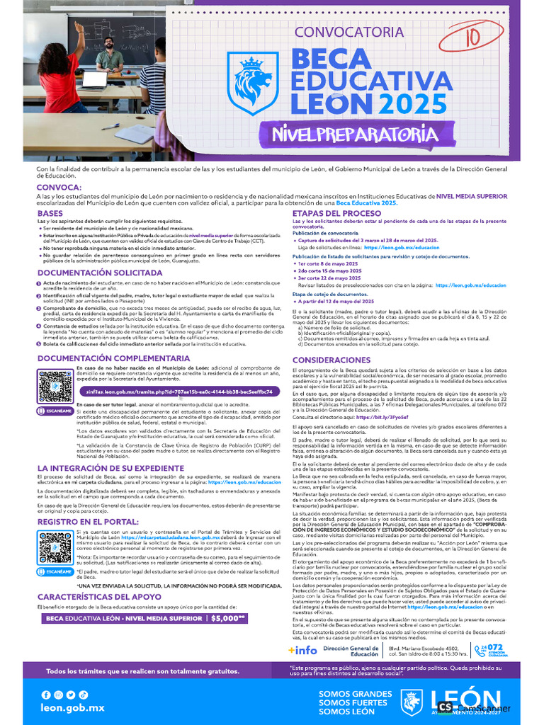 Convocatoria Beca Educativa Leon 2025 | PDF