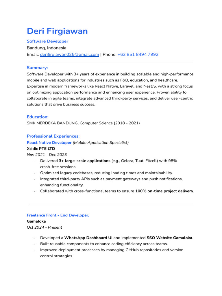 Software Developer Profile: React Native Expert | PDF | Mobile App | Software Development