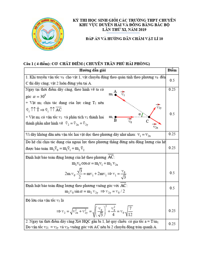 DHBB 2019 Lý 10 Hướng Dẫn Chấm | PDF