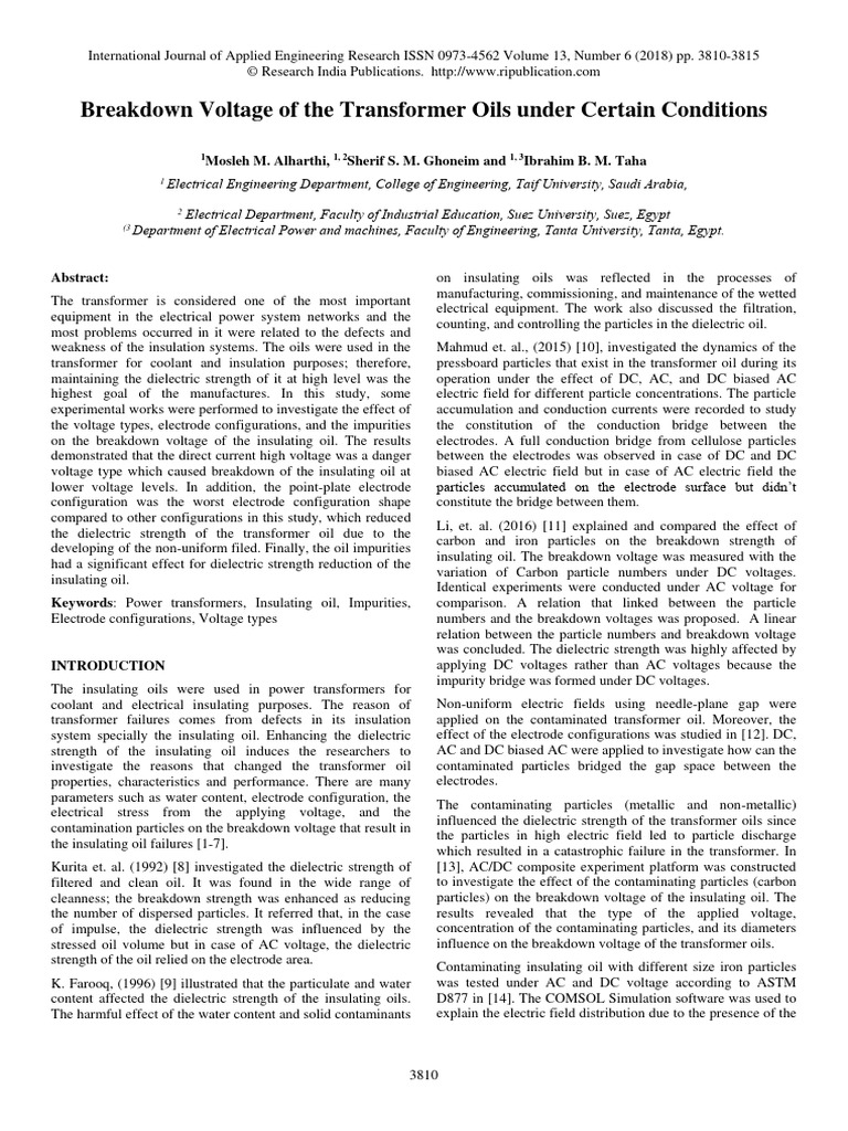 Breakdown Voltage of The Transformer Oil | PDF | Electrical Breakdown | Insulator (Electricity)
