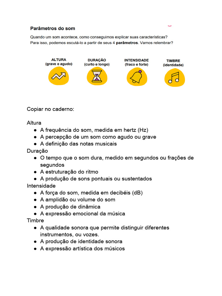 Atividade - Parâmetros Do Som 6º Ao 9ºano | PDF | Pitch (música) | Som