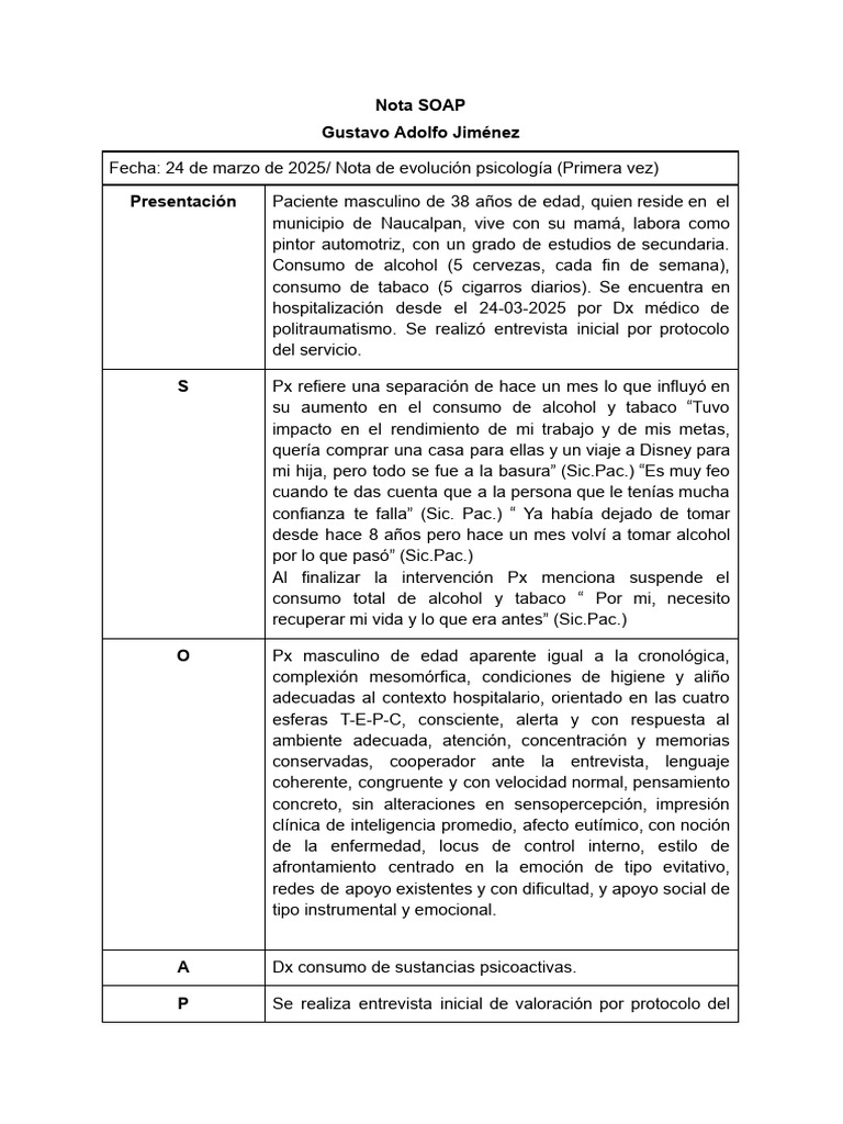 Nota SOAP 24 de Marzo | PDF | Las emociones | Conceptos psicologicos