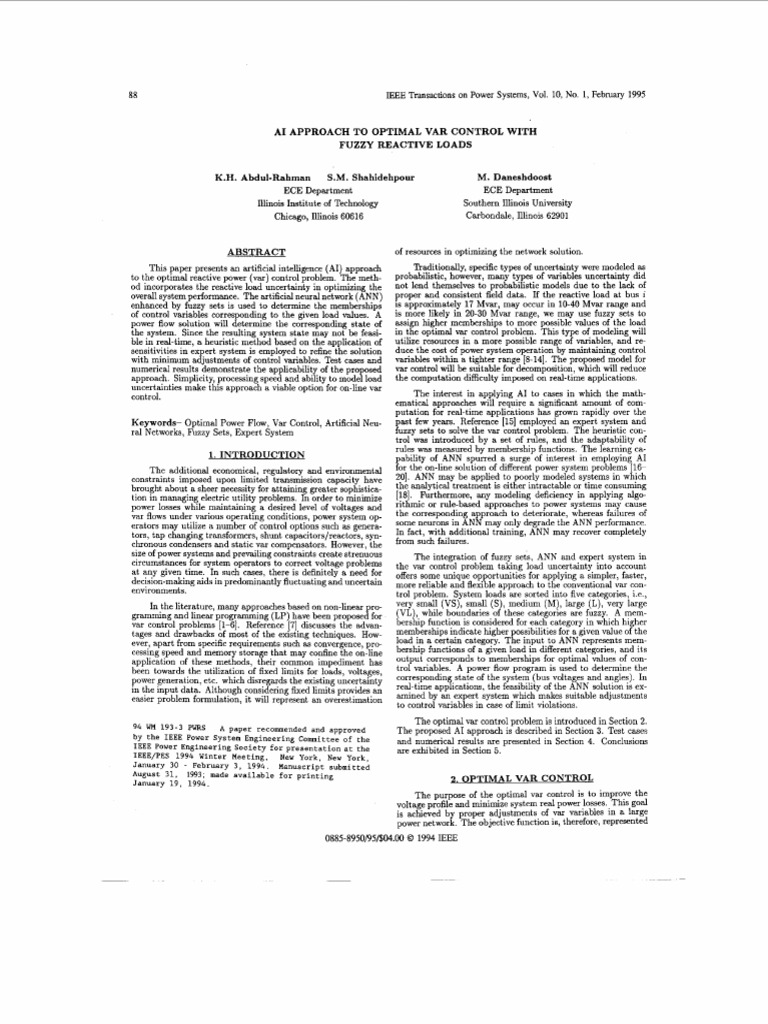 AI-Driven Optimal VAR Control Methods | PDF | Electricity
