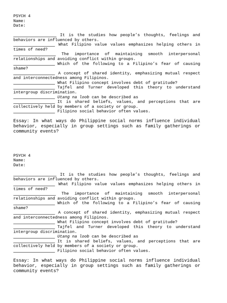 Filipino Social Norms and Behavior | PDF