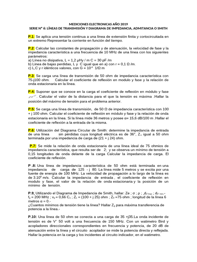 Serie #6 Linea de Transmision | PDF | Impedancia eléctrica | Línea de transmisión