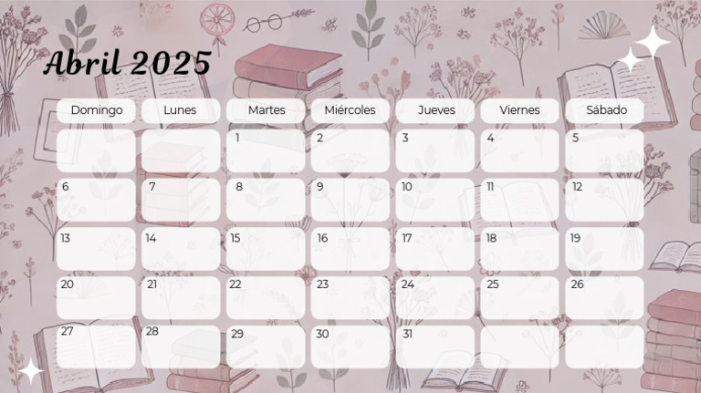 Calendario Abril 2025 Simple Rosado | PDF