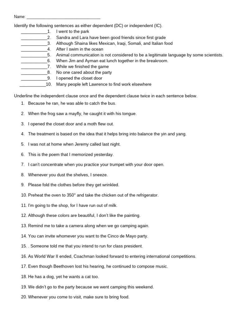 Identifying Independent Clauses | PDF
