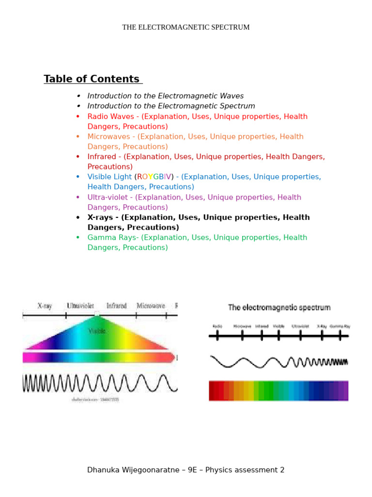 EM Spectrum Booklet - Year 9 Physics Assesment | PDF | Ultraviolet ...