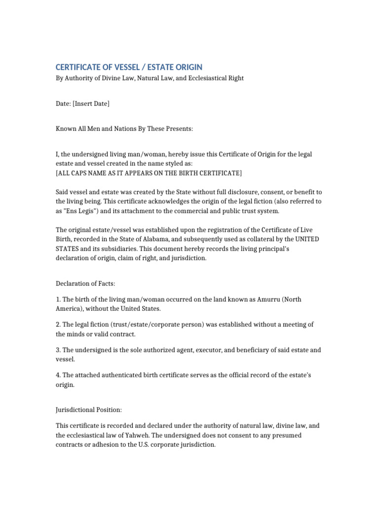 Certificate of Vessel Origin Document | PDF