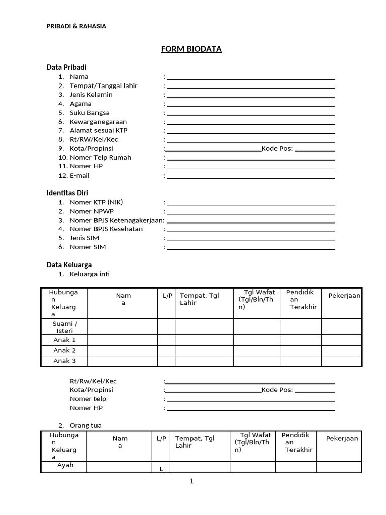FORM A4 Biodata Karyawan FIX | PDF