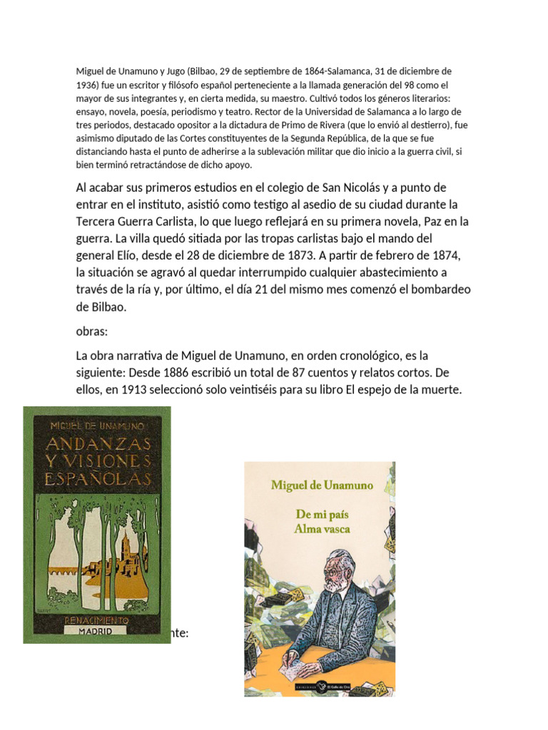 Miguel de Unamuno: Vida y Obras Clave | PDF