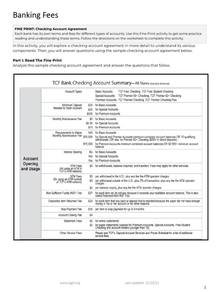 Unit 3 Activity #6 Banking Fees | PDF | Overdraft | Transaction Account