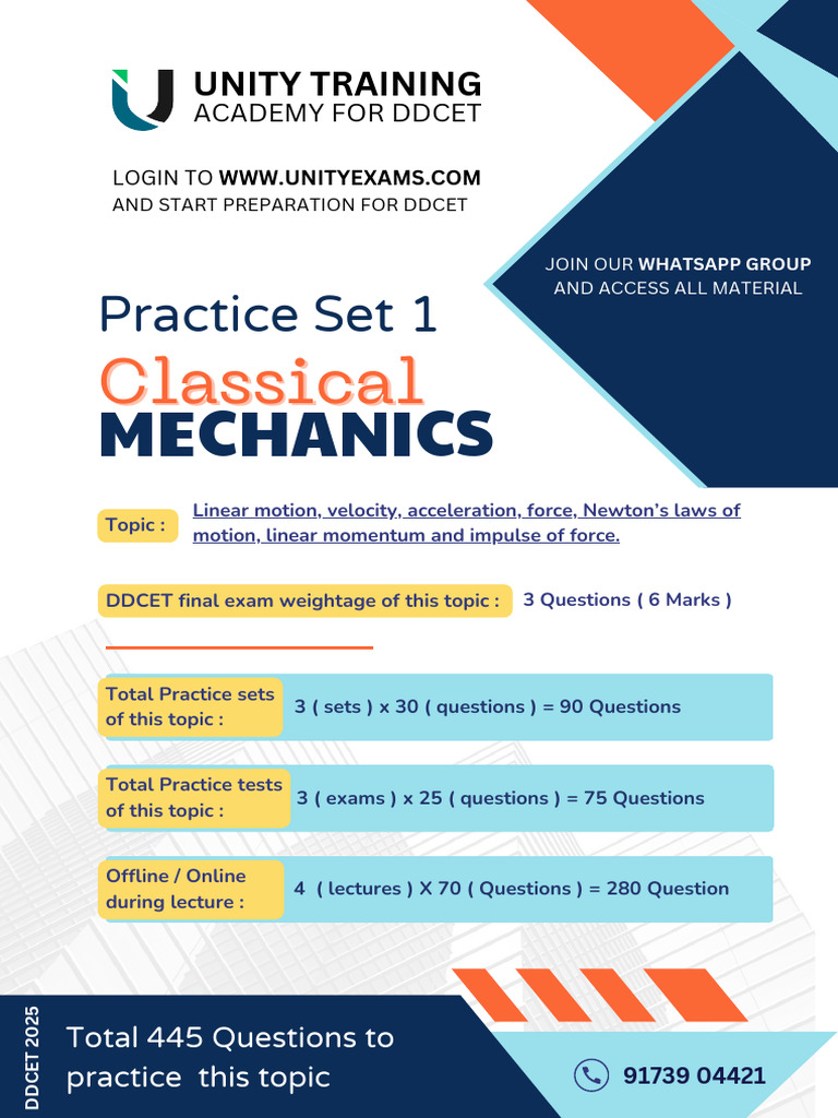 DDCET 2025 Mechanics Practice Set | PDF | Force | Acceleration