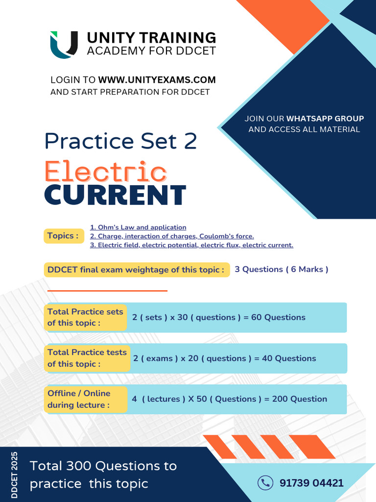 DDCET 2025 Practice Questions Guide | PDF | Electric Current | Electric ...