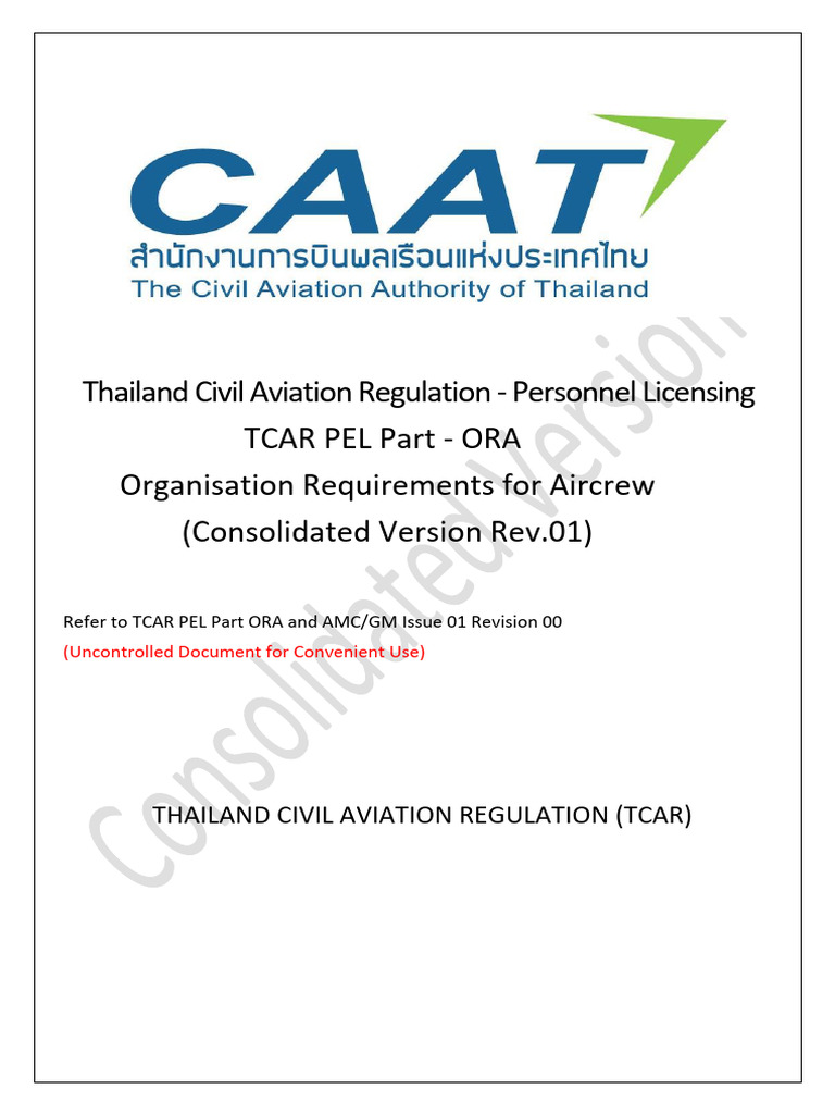 TCAR PEL Part ORA Consolidated Version (Uncontrolled) | PDF | Flight ...
