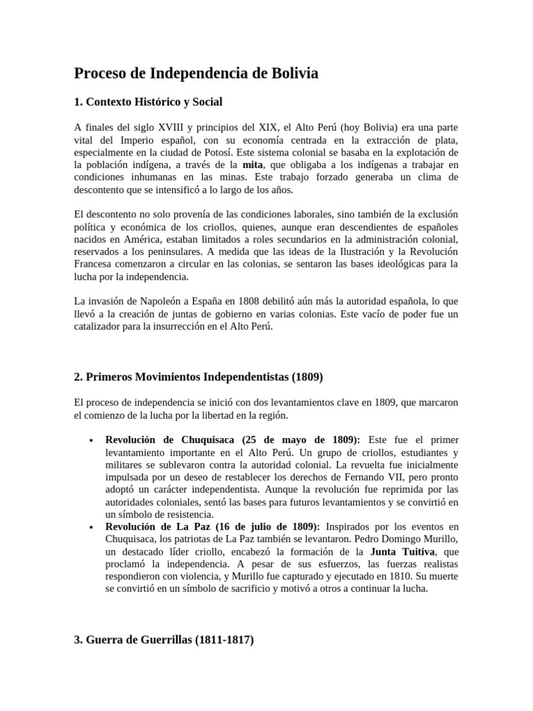 Proceso de Independencia de Bolivia | PDF | Guerra de guerrillas | Bolivia