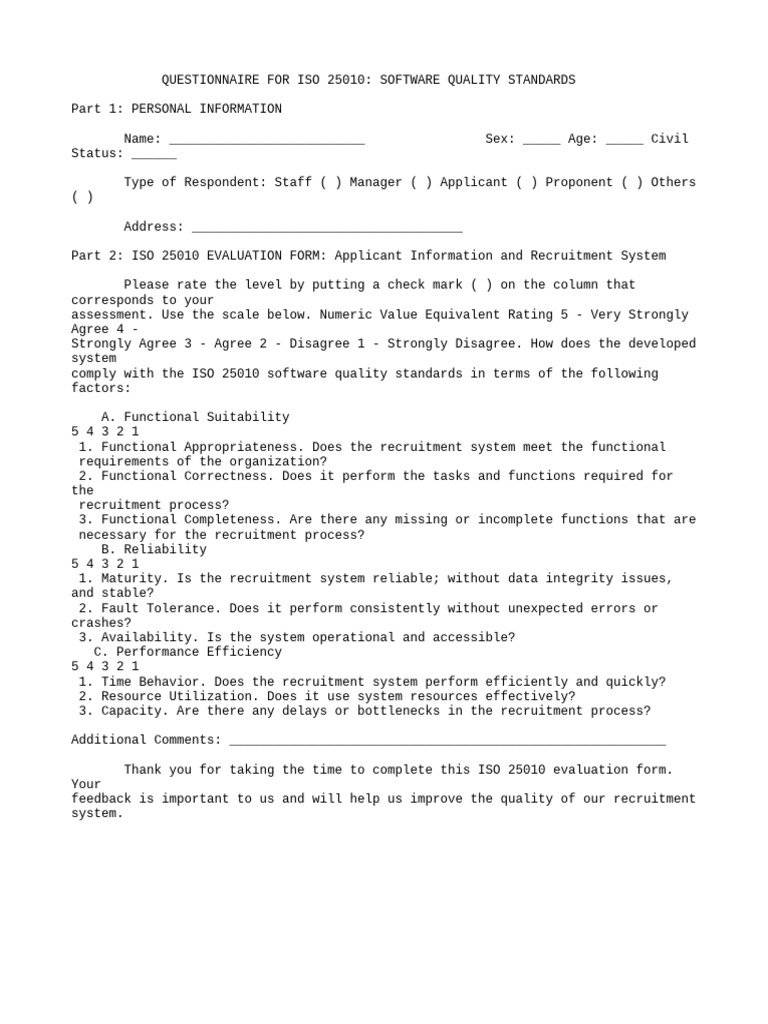 Iso 25010 Evaluation Form | PDF