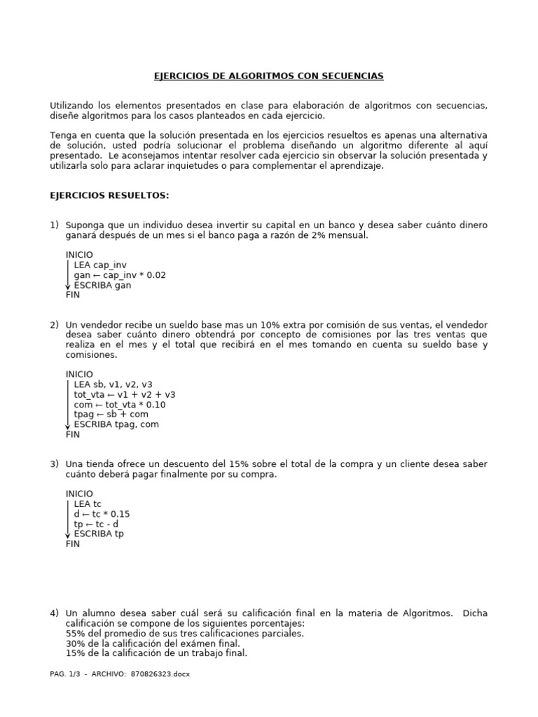 EJERCICIO 02 Algoritmos Con Secuenciales | PDF