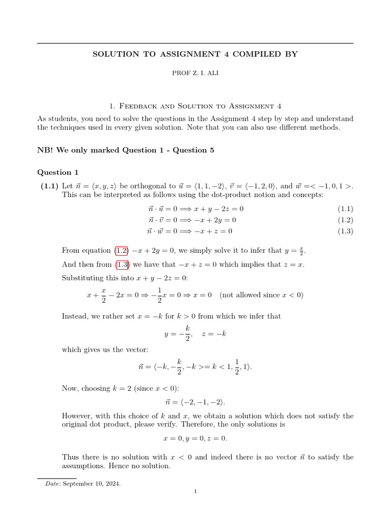 Solution Assignment4 MAT1503 | PDF | Applied Mathematics | Algebra